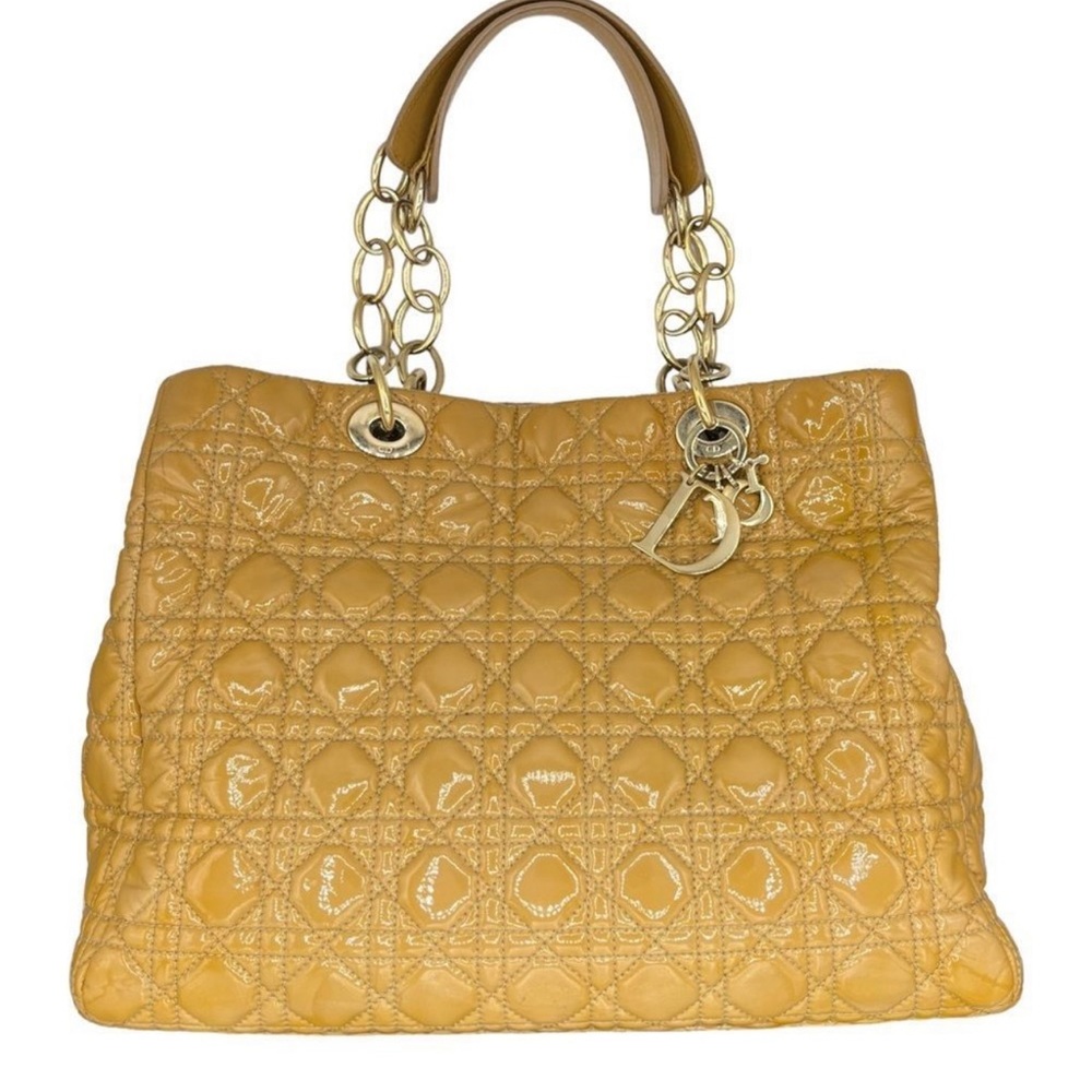 Christian Dior Cannage Yellow Beige Patent Leather Me… - Gem